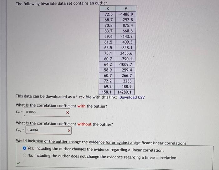 Solved The Following Bivariate Data Set Contains An Outlier