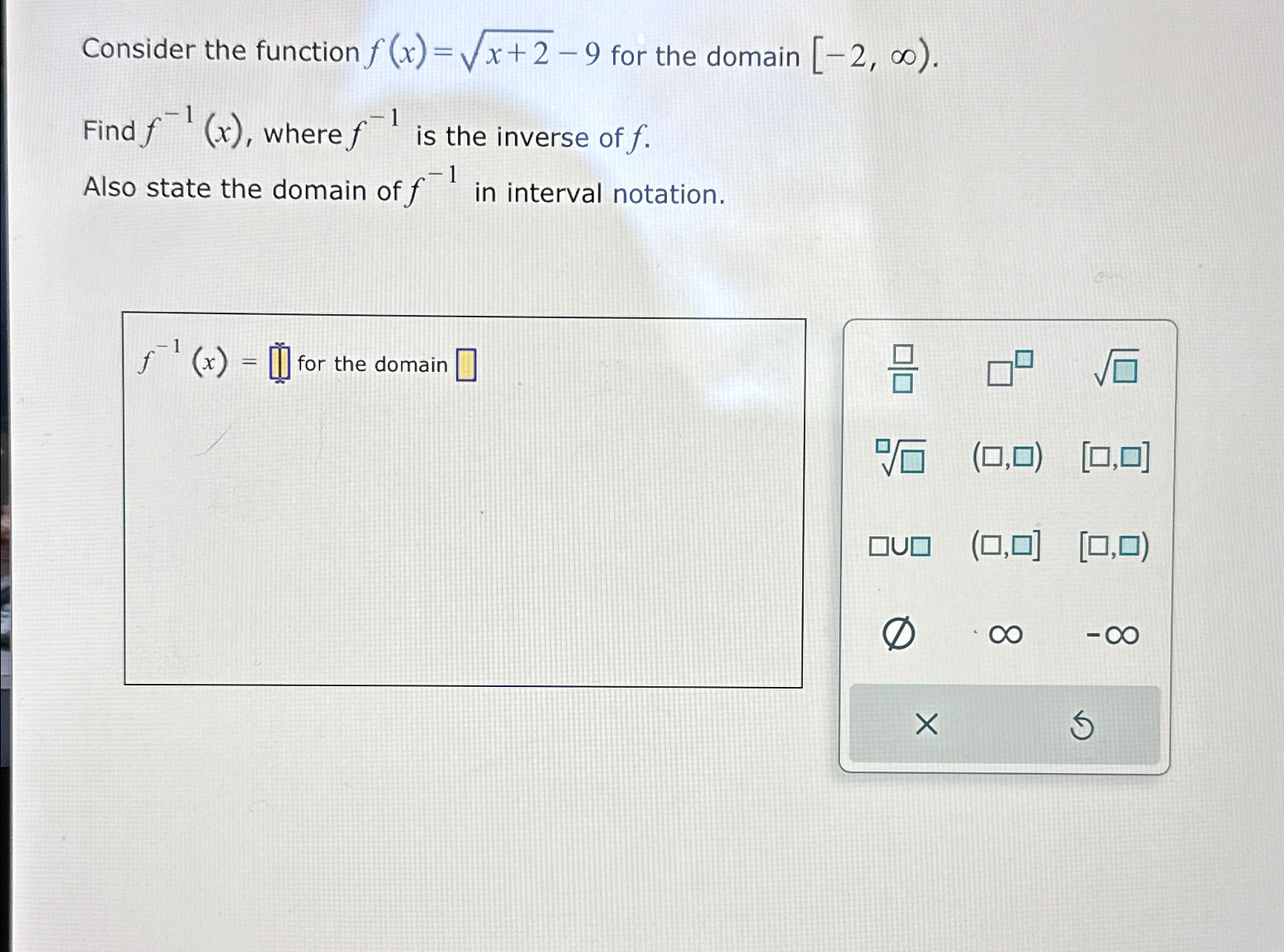 Solved Consider the function f(x)=x+22-9 ﻿for the domain | Chegg.com