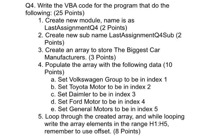 Solved Q4solution Using Excels Vba Visual Basic Please 2334