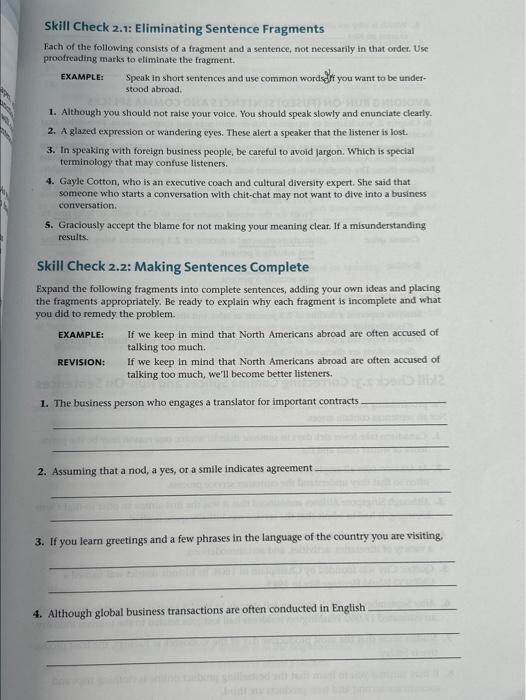 Skill Check 2.1: Eliminating Sentence Fragments Fach | Chegg.com