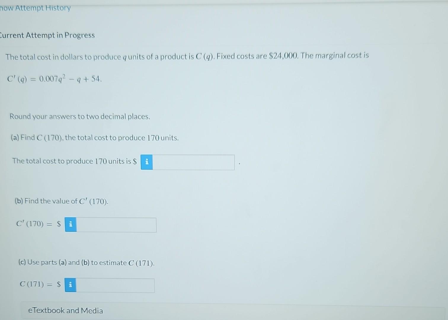 Solved urrent Attempt in Progress The total cost in dollars | Chegg.com