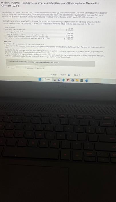 Solved Problem 3-12 (Algo) Predetermined Overhead Rate; | Chegg.com