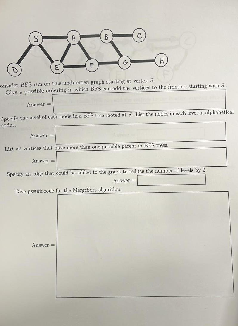 Solved onsider BFS run on this undirected graph starting at | Chegg.com
