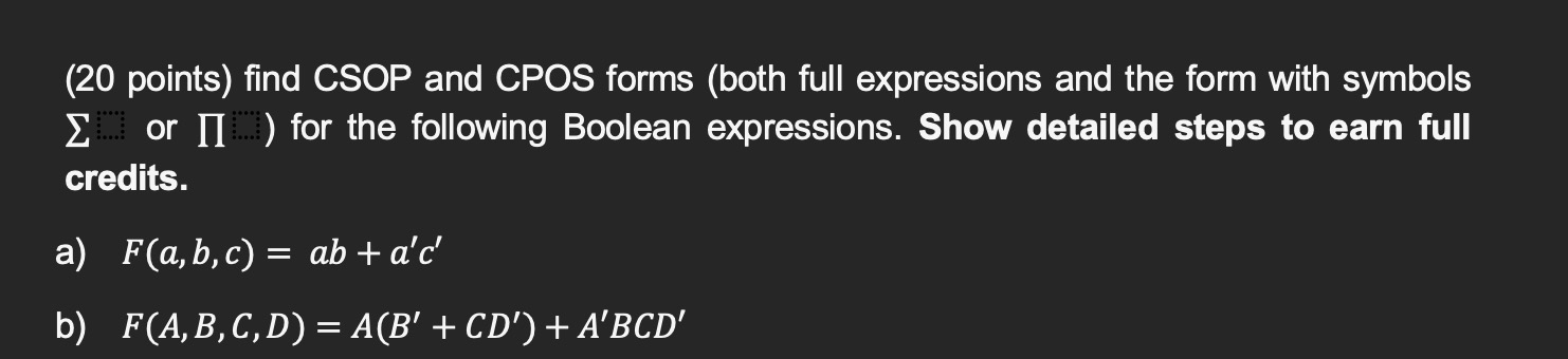 Solved (20 ﻿points) ﻿find CSOP and CPOS forms (both full | Chegg.com