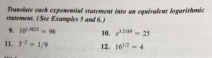 Solved Translate each exponential statement into an | Chegg.com
