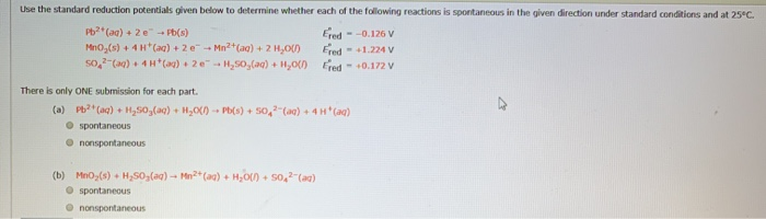 Solved Use the standard reduction potentials given below to | Chegg.com