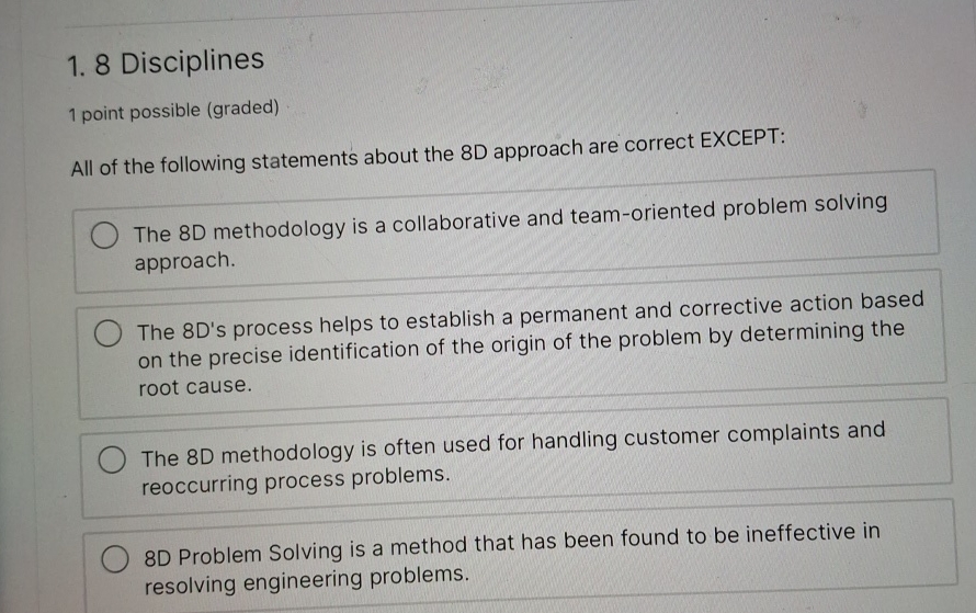 Solved 8 ﻿Disciplines1 ﻿point possible (graded)All of the | Chegg.com