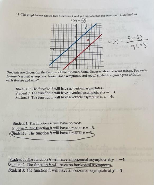 Solved 11) The graph below shows two functions f and g. | Chegg.com