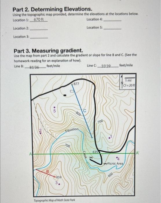 Solved Part 2. Determining Elevations. Using the topographic | Chegg.com