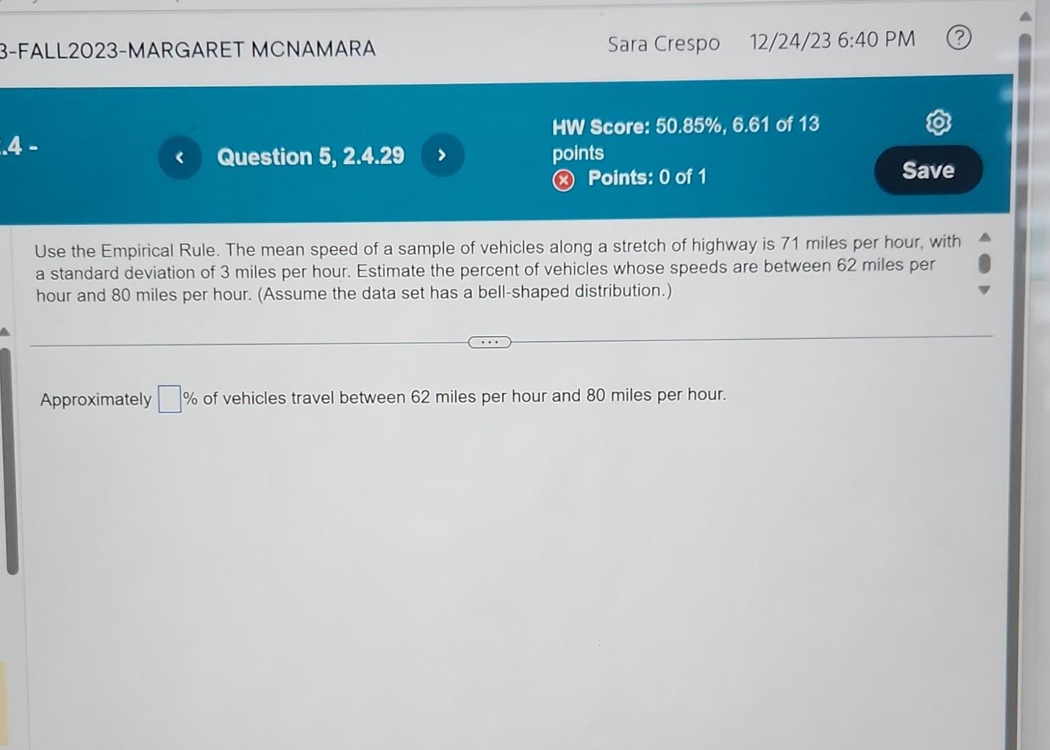 Solved Use the Empirical Rule. The mean speed of a sample of | Chegg.com