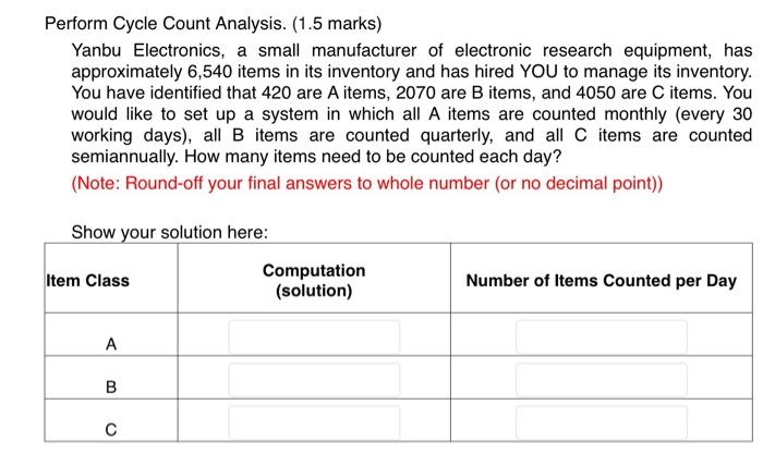 Solved Perform Cycle Count Analysis. (1.5 marks) Yanbu | Chegg.com