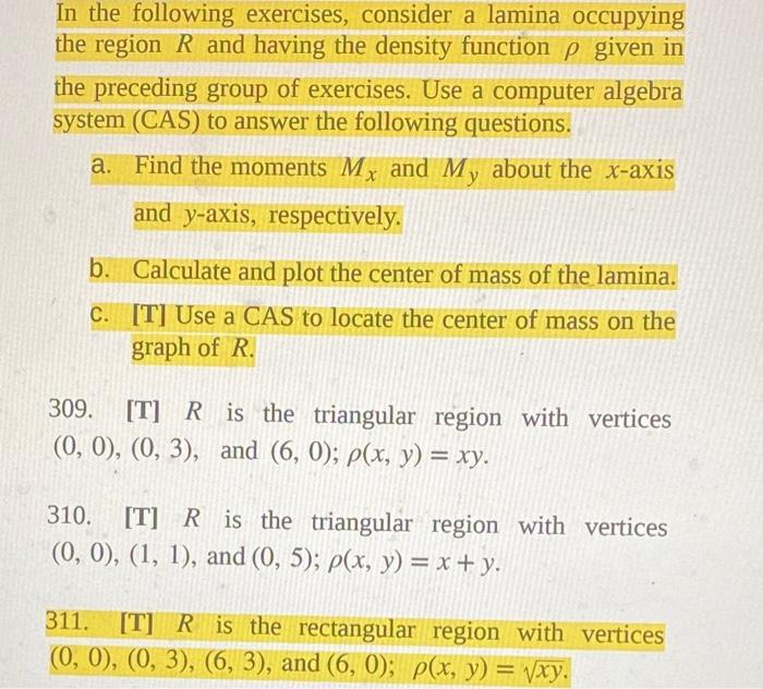Solved In the following exercises, consider a lamina | Chegg.com