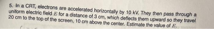 Solved 5 In A Crt Electrons Are Accelerated Horizontally
