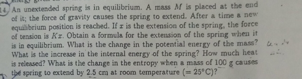 Solved An unextended spring is in equilibrium. A mass M ﻿is | Chegg.com