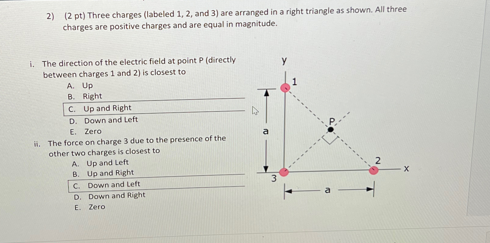 Solved (2 ﻿pt) ﻿Three charges (labeled 1, 2, ﻿and 3) ﻿are | Chegg.com