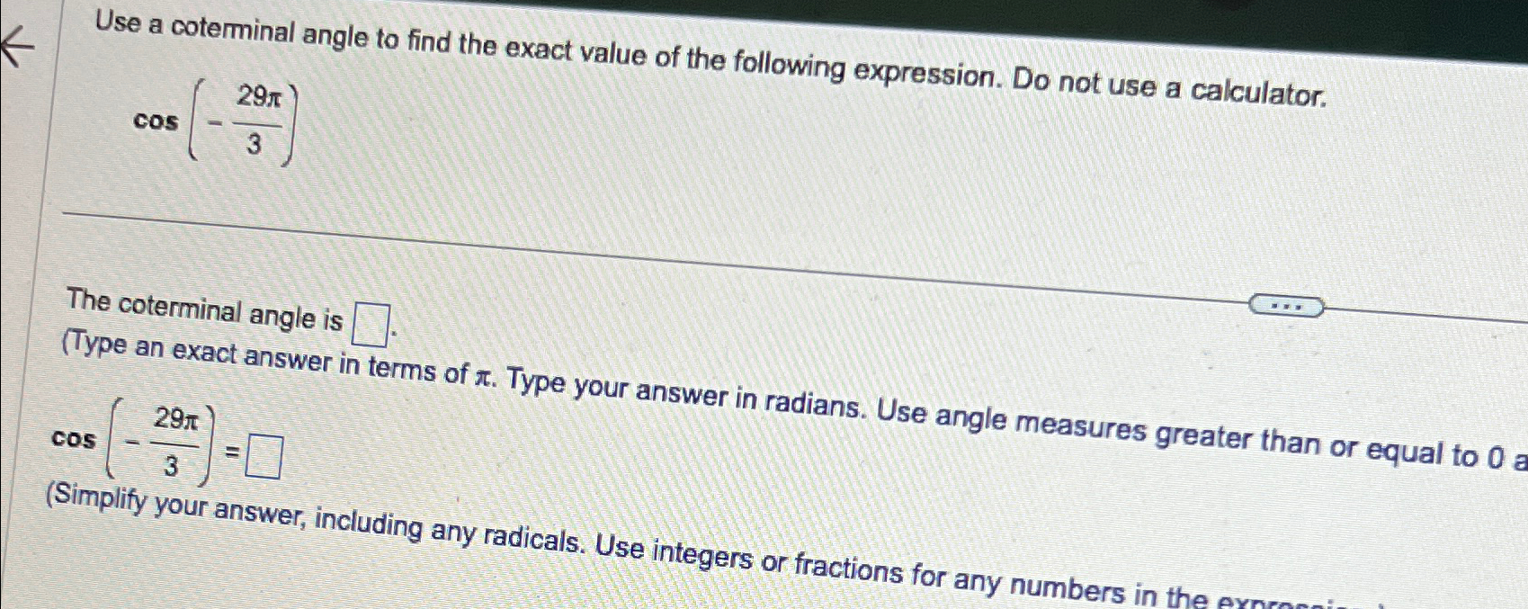 Solved Use a coterminal angle to find the exact value of the | Chegg.com