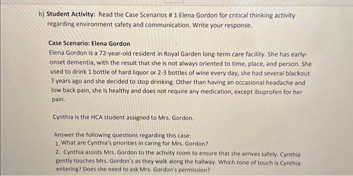 Solved Student Activity: Read the Case Scenarios \# 1 Elena | Chegg.com