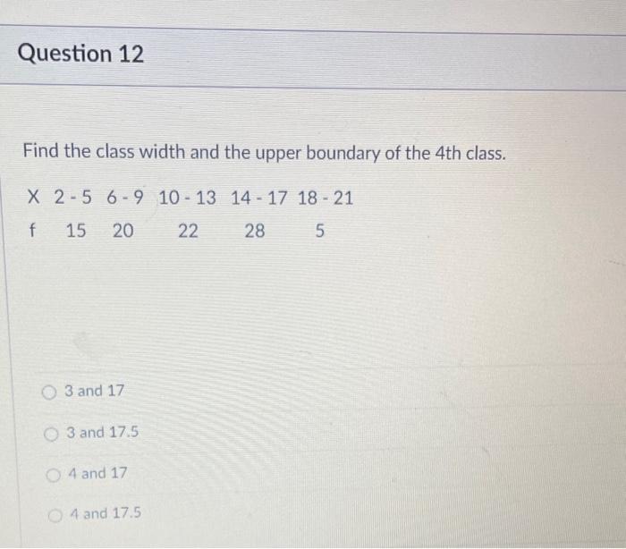 Solved Find the class width and the upper boundary of the 4 | Chegg.com