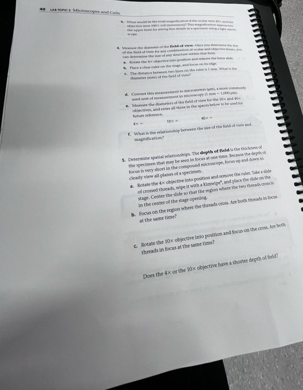 Solved 40LAB TOPIC 2 ﻿Microscopes and Cellsb. ﻿What would be | Chegg.com