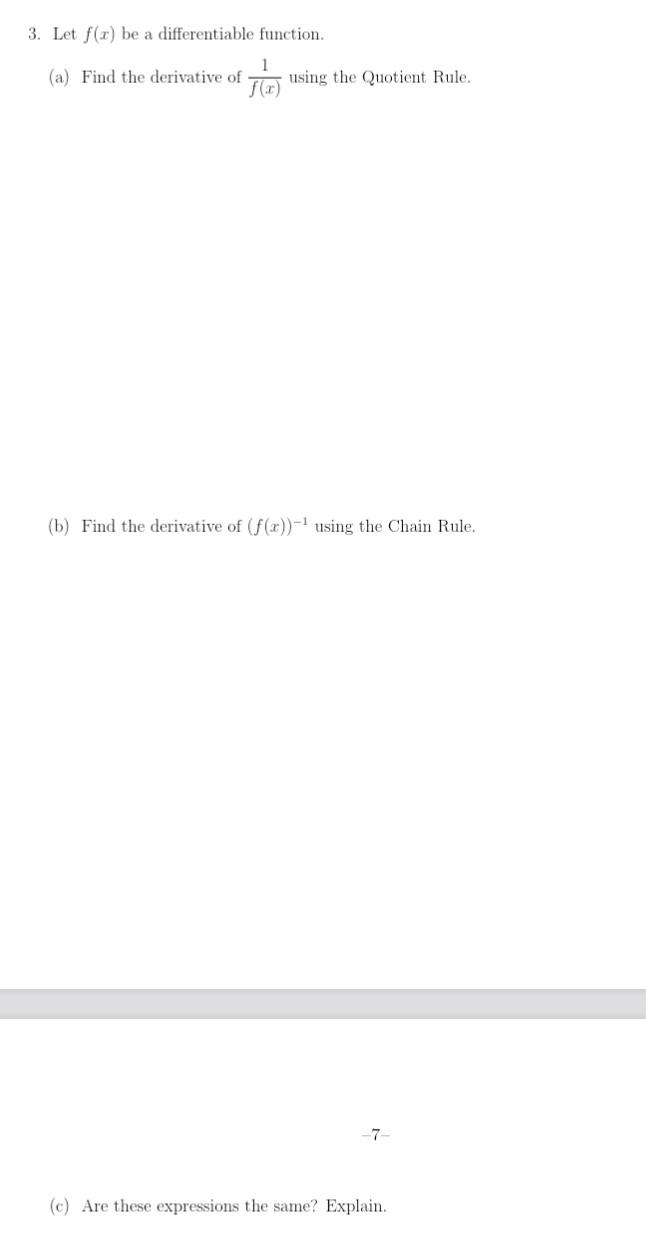 Solved 3. Let f(x) be a differentiable function. (a) Find | Chegg.com