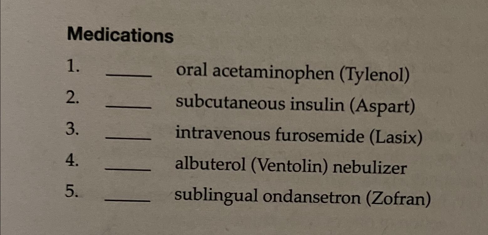 Solved Medicationsoral acetaminophen (Tylenol)subcutaneous | Chegg.com
