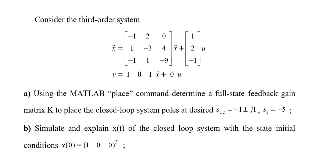 Solved Consider the third-order system | Chegg.com