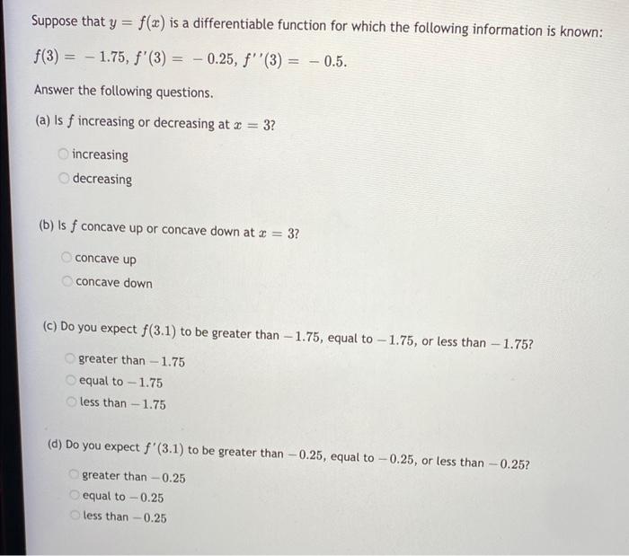 Solved Suppose that y=f(x) is a differentiable function for | Chegg.com