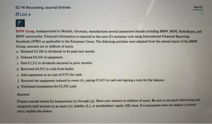 Solved E2-13 Recording Journal Entries LO2-4 Jameson | Chegg.com Solved E2-13 Recording Journal Entries LO2-4 Jameson | Chegg.com