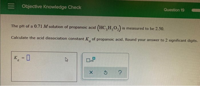 Solved = Objective Knowledge Check Question 19 The pH of a | Chegg.com