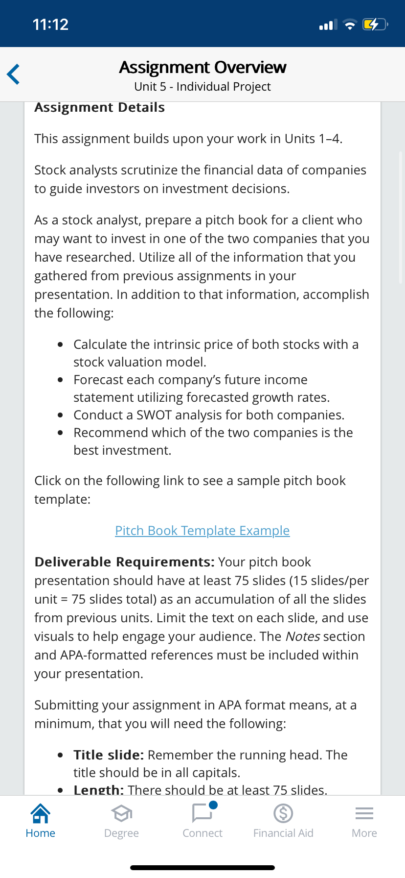 Solved 11:12Assignment OverviewUnit 5 - ﻿Individual | Chegg.com