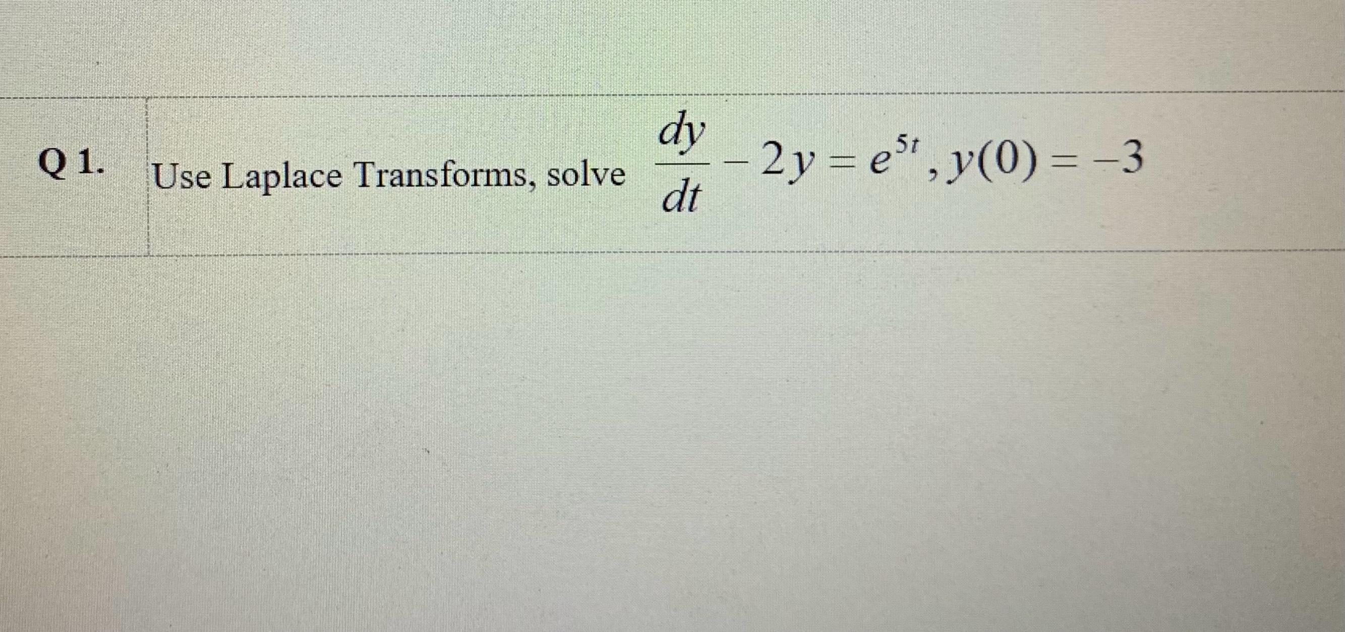 Solved Q 1. Use Laplace Transforms, solve | Chegg.com Solved Q 1. Use Laplace Transforms, solve | Chegg.com