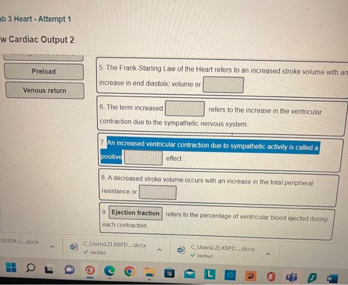 Solved iew Cardiac Output 2 1. The term increased refers to | Chegg.com