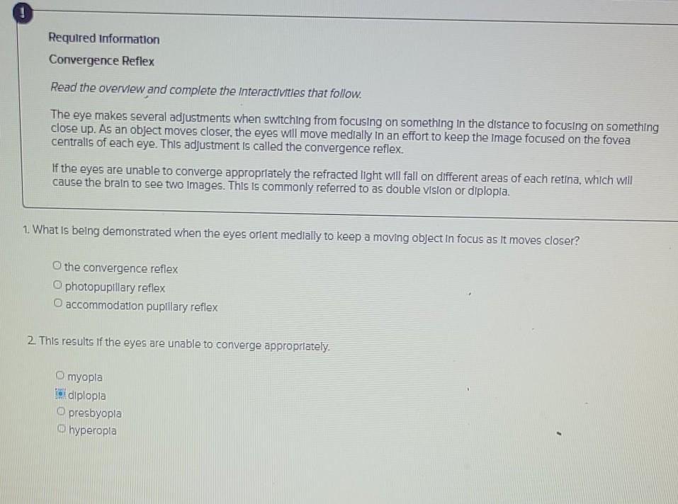 Solved ! Required Information Convergence Reflex Read the | Chegg.com