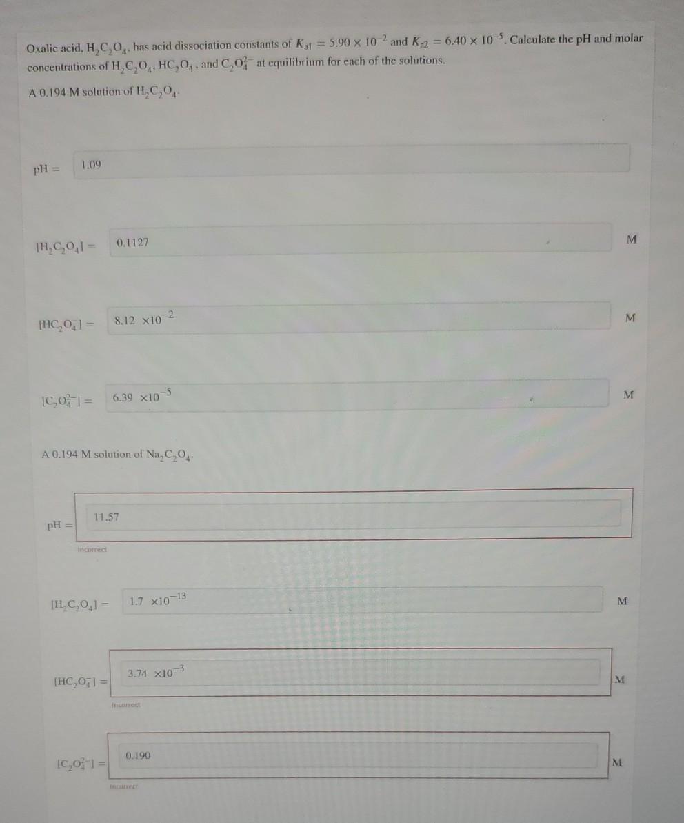 Solved Oxalic acid, H.CO. has acid dissociation constants of | Chegg.com