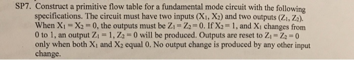 Solved SP7. Construct a primitive flow table for a | Chegg.com