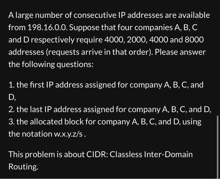 Solved A large number of consecutive IP addresses are | Chegg.com