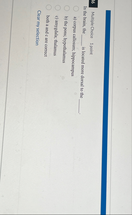 Solved Multiple Choice 1 ﻿pointIn the brain, the ﻿is | Chegg.com