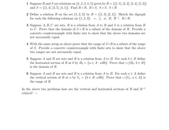 Solved 1 Suppose R and S are relations on {1,2,3,4,5} given | Chegg.com