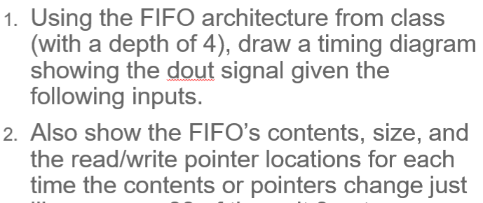 Solved 1. Using the FIFO architecture from class (with a | Chegg.com