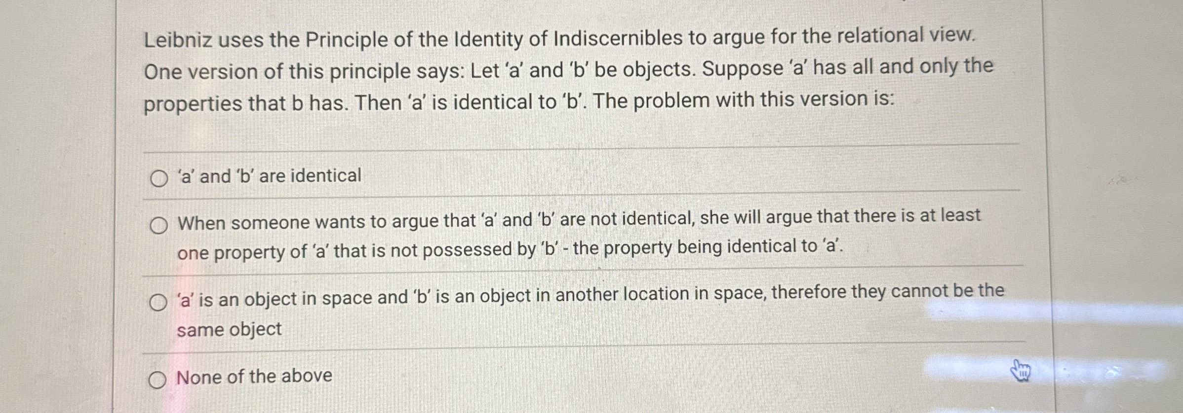Solved Leibniz uses the Principle of the Identity of | Chegg.com