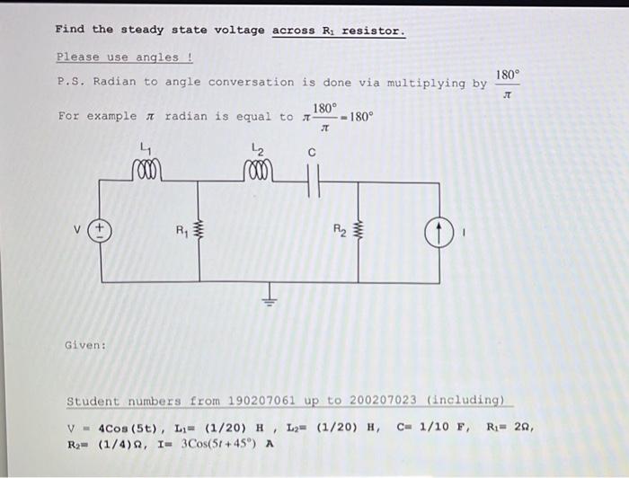 Solved Find the steady state voltage across R1 resistor. | Chegg.com