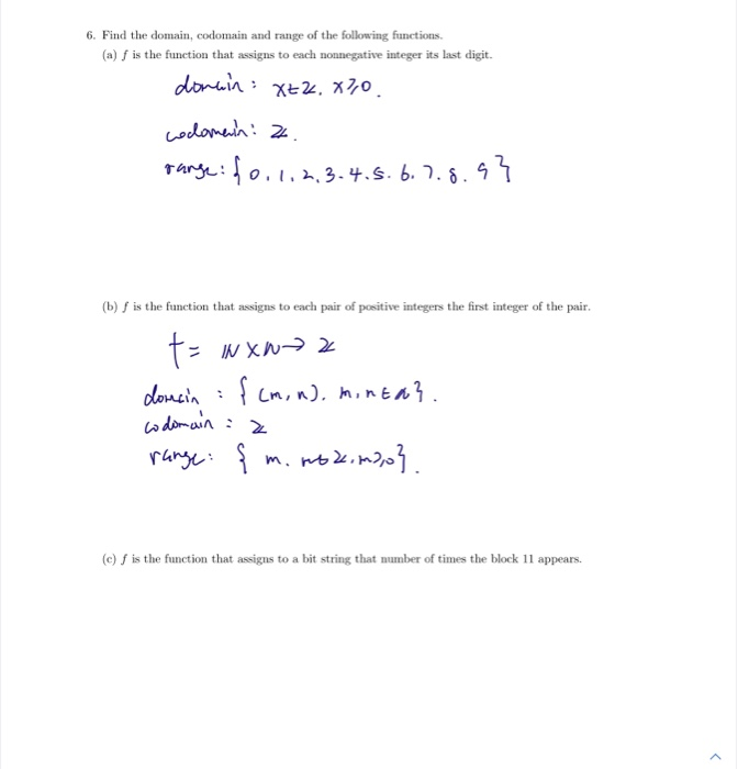 Solved 6. Find the domain, codomain and range of the | Chegg.com