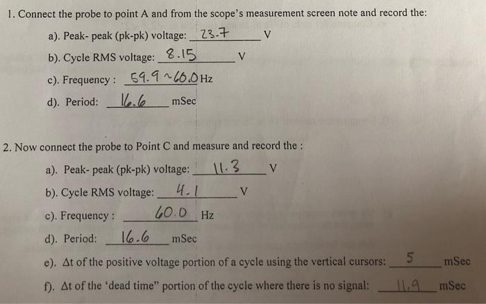 Solved 1. Connect the probe to point A and from the scope's | Chegg.com