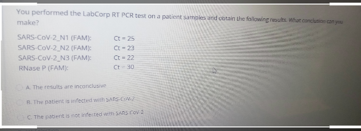 Solved You performed the LabCorp RT PCR test on a pationt | Chegg.com