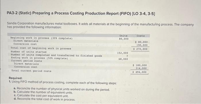 Solved Using FIFO method of process costing, reconcile the | Chegg.com
