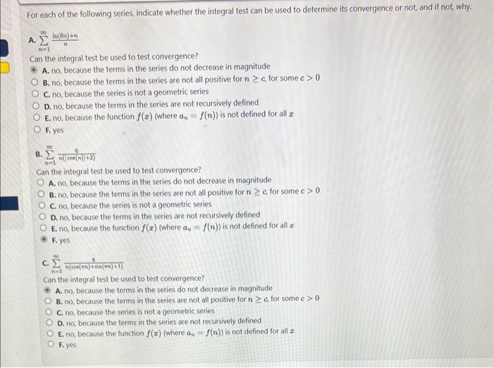 Solved For each of the following series, indicate whether | Chegg.com