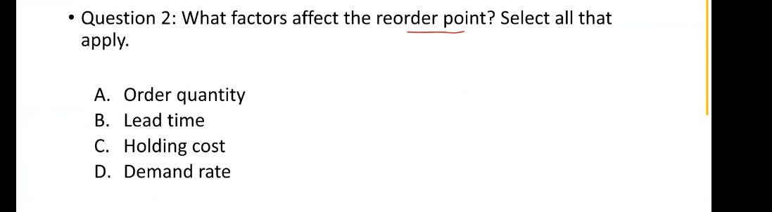 Solved Question 2: What factors affect the reorder point? | Chegg.com