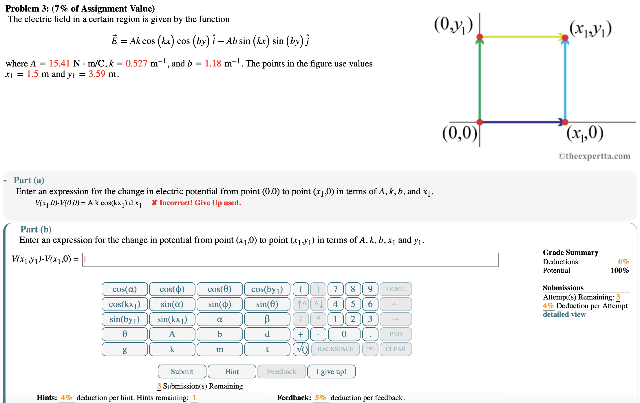 Solved Problem 3: (7% of ﻿Assignment Value)The electric | Chegg.com