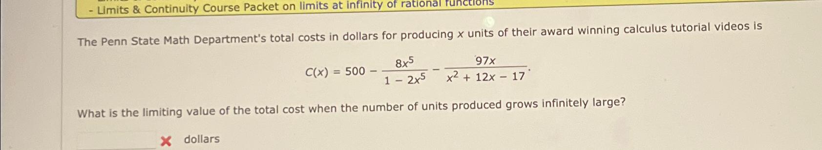 Solved Limits & Continuity Course Packet on limits at | Chegg.com