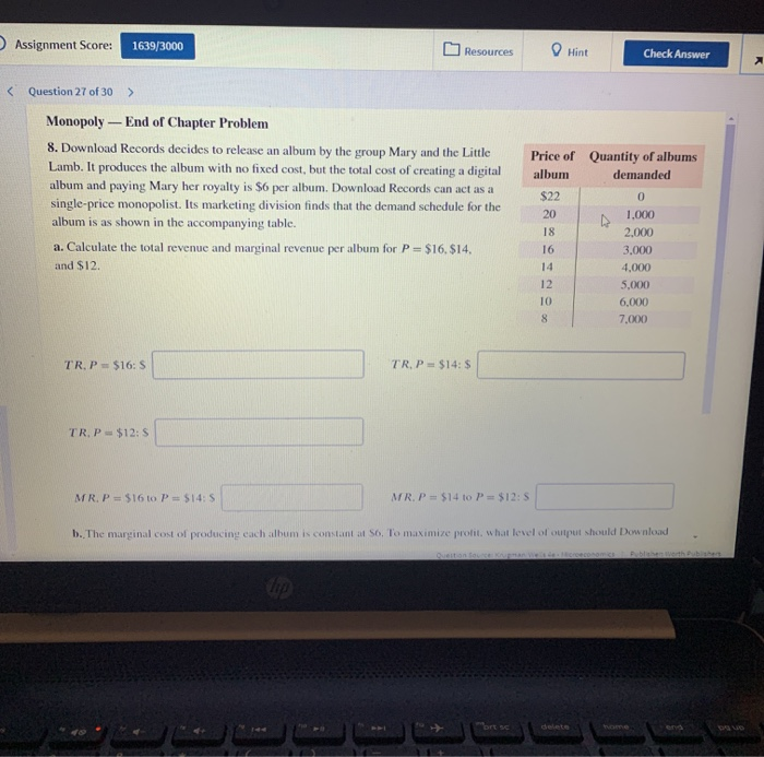 Solved Assignment Score: 1639/3000 Resources Hint Check | Chegg.com